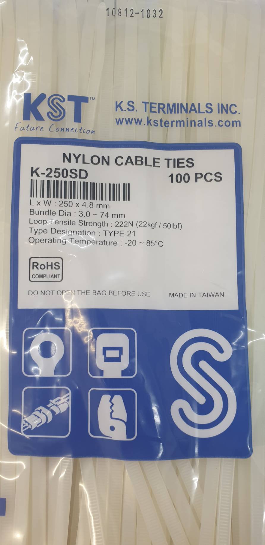 เคเบิลไทร์ Cable tie ฺBrand :KST สีขาวและดำ ขนาด10"(250mm.) กว้าง 4.8mm ...