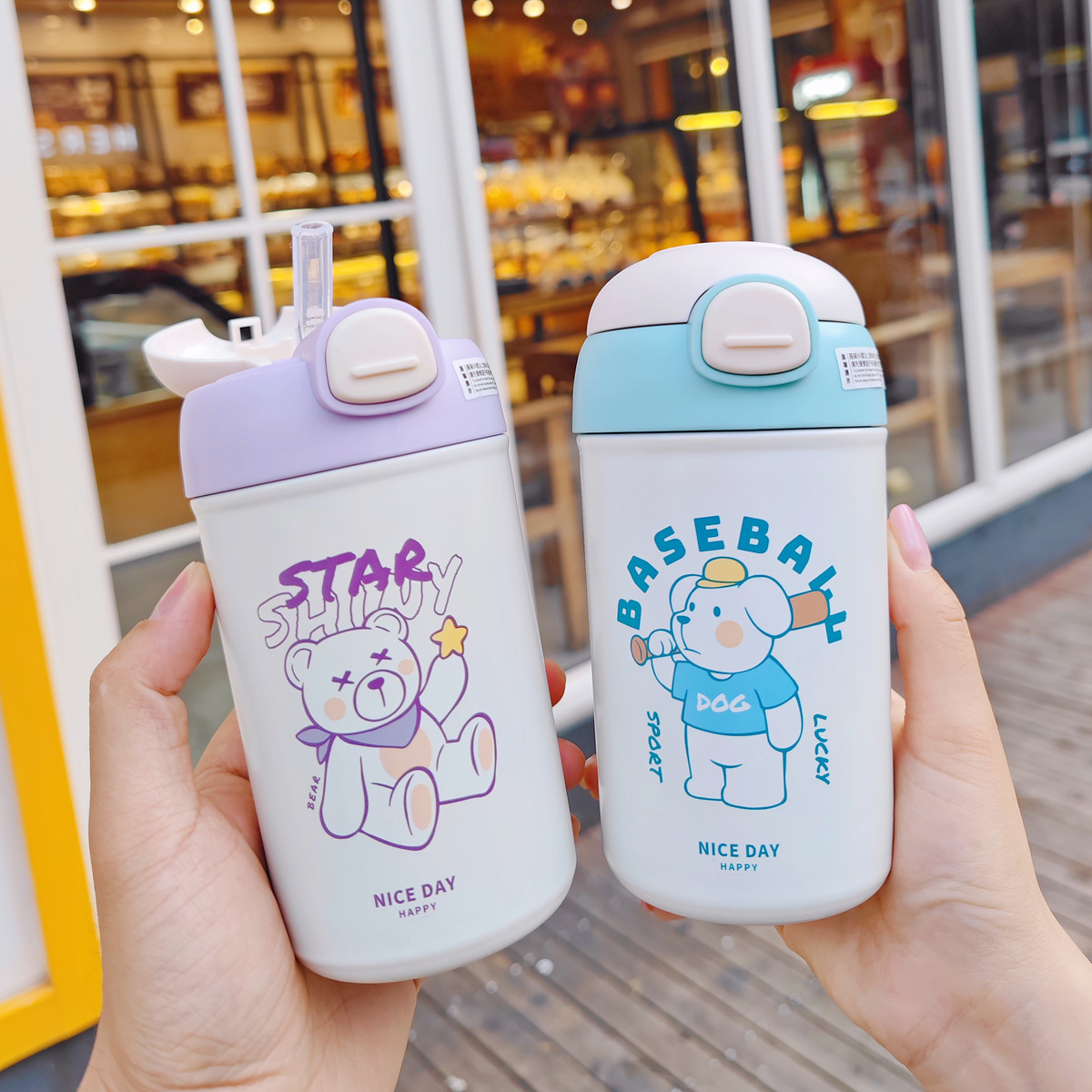 กระบอกน้ำเก็บความร้อน-เย็น 380ml 480ml กระบอกน้ำลายหมี ขวดน้ำ ขวดน้ำแบบพกพาลายน่ารัก ขวดน้ำเก็บ ...