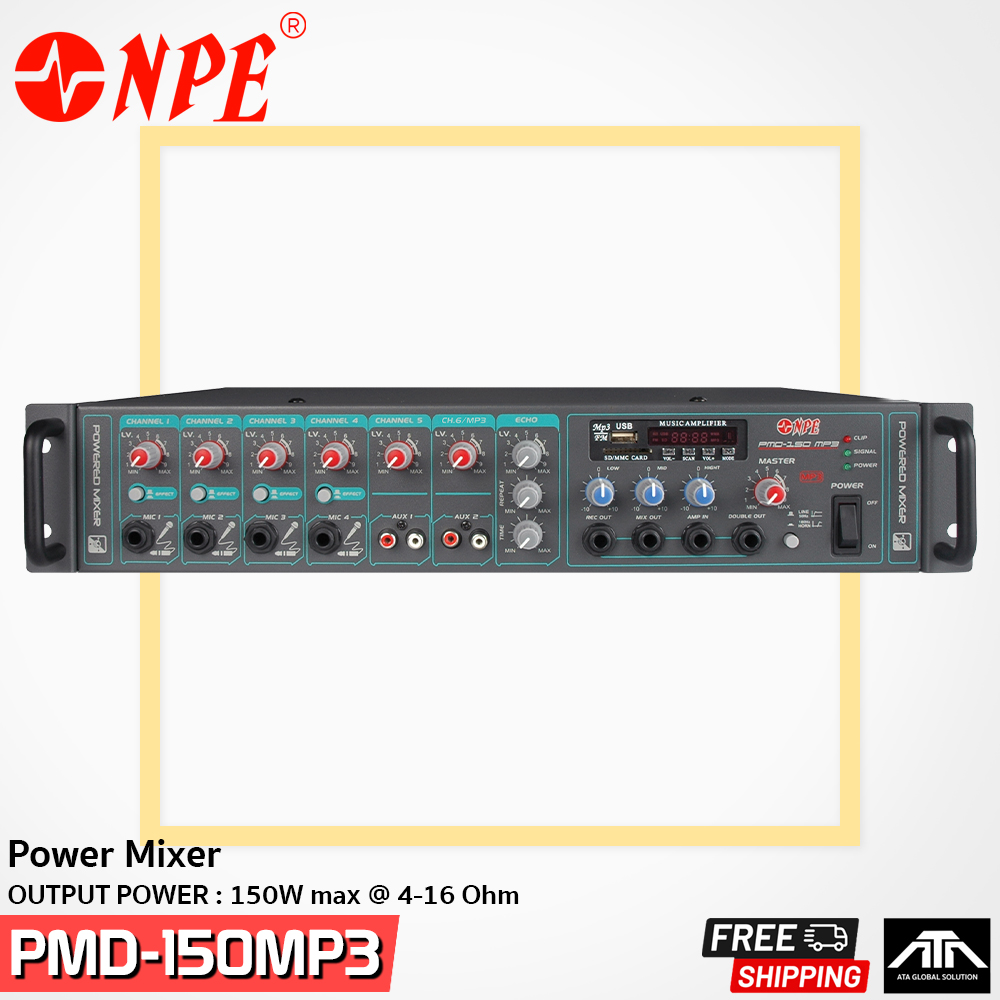 NPE PMD-150MP3 เครื่องขยายเสียง 150 w 100V, 200V เพาเวอร์มิกเซอร์ 150 วัตต์ 4-16 โอห์ม Power ...
