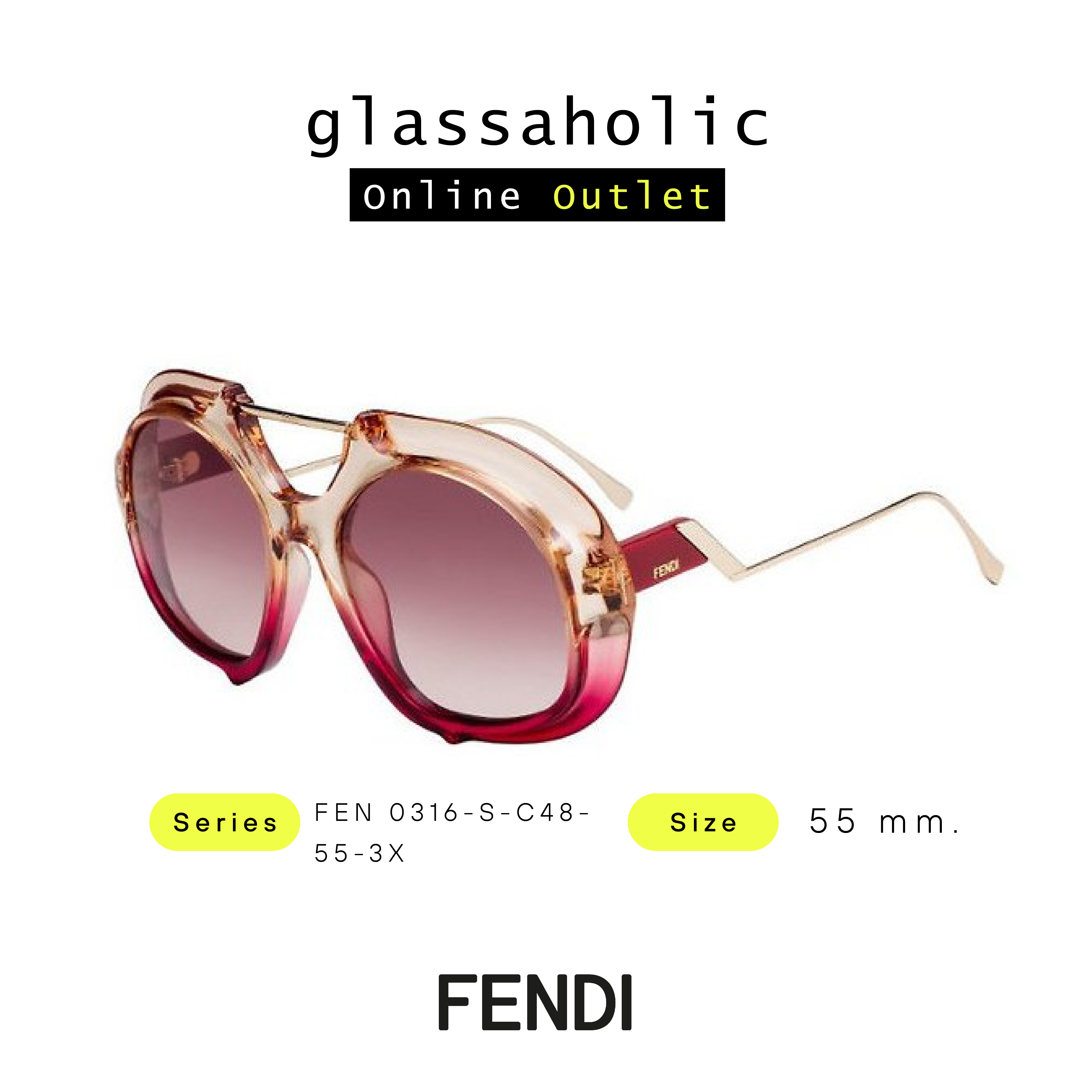 [ลดกระหน่ำ] แว่นกันแดด FENDI รุ่น FEN 0316-S ทรงกลม สีชมพู ดีไซน์พิเศษ สวยมาก | Lazada.co.th