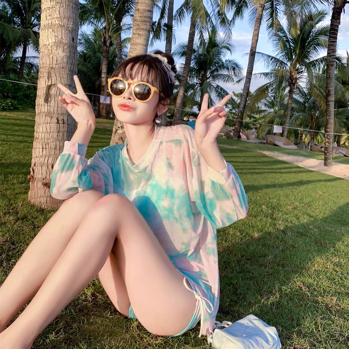 40-58KG ชุดว่ายน้ำมัดย้อมเสื้อคลุม เสื้อคลุมกันแดดได้ดี ชุดว่ายน้ำแฟชั่นสตรี swimsuit 8277 - HY ...