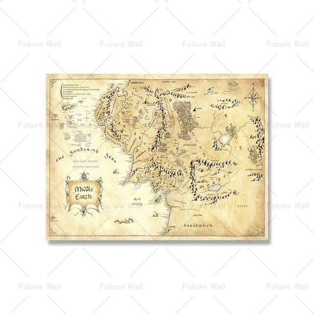 Retro Middle Earth Map Posters and Prints Fantasy Tolkien Movie Wall ...