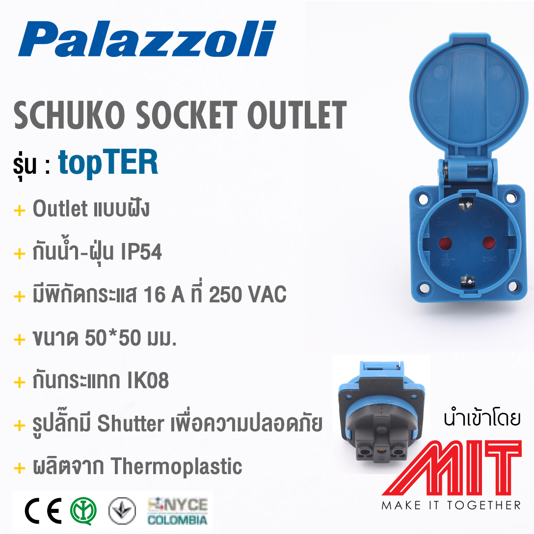 ปลั๊กตัวเมีย เต้ารับ / Schuko Socket / 2P+E 250V 16A - Palazzoli | Lazada.co.th