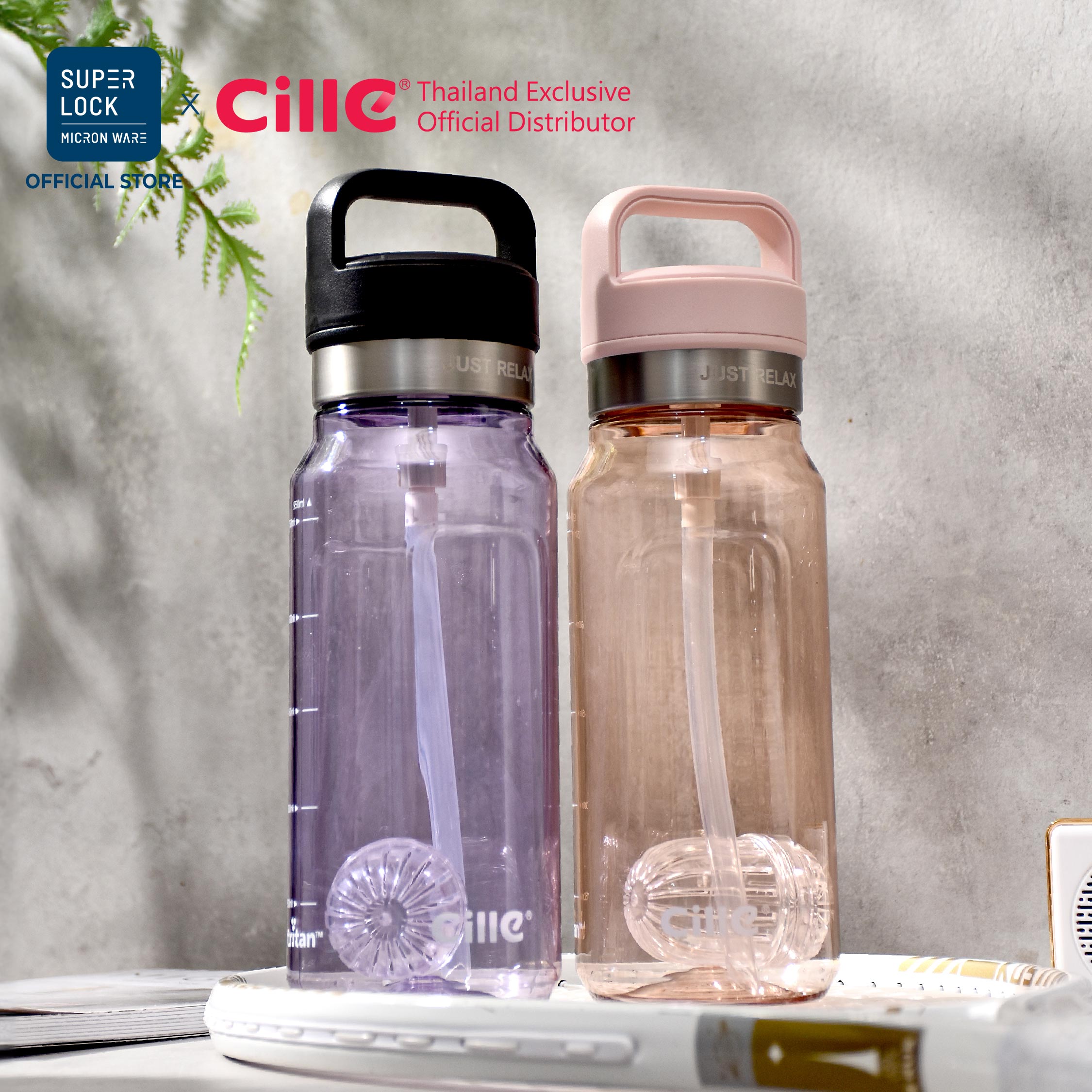 รับประกัน1ปีCille Lite กระบอกน้ำพลาสติก Tritan ทนอุณภูมิร้อน-เย็น Water Bottle 700-950-1500ml ...
