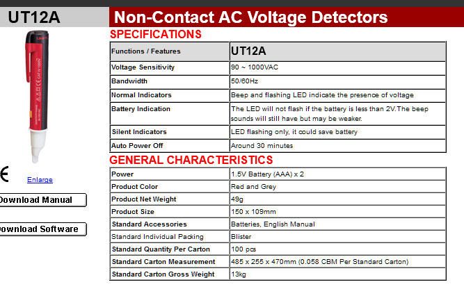 ปากกาวัดไฟ UNI-T รุ่น UT12A (ปากกาเช็คไฟ) แบบมีแสง มีเสียง เช็คนอกสายปลอดภัย ใช้งานง่าย ปากกา ...