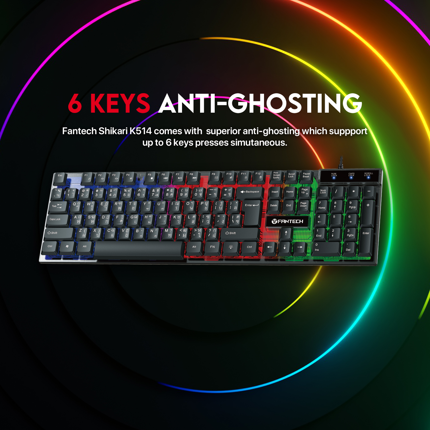 FANTECH คีย์บอร์ดเกมมิ่ง Semi Mechanical ไฟ RGB Gaming Keyboard รุ่น K514 - FANTECH - ThaiPick