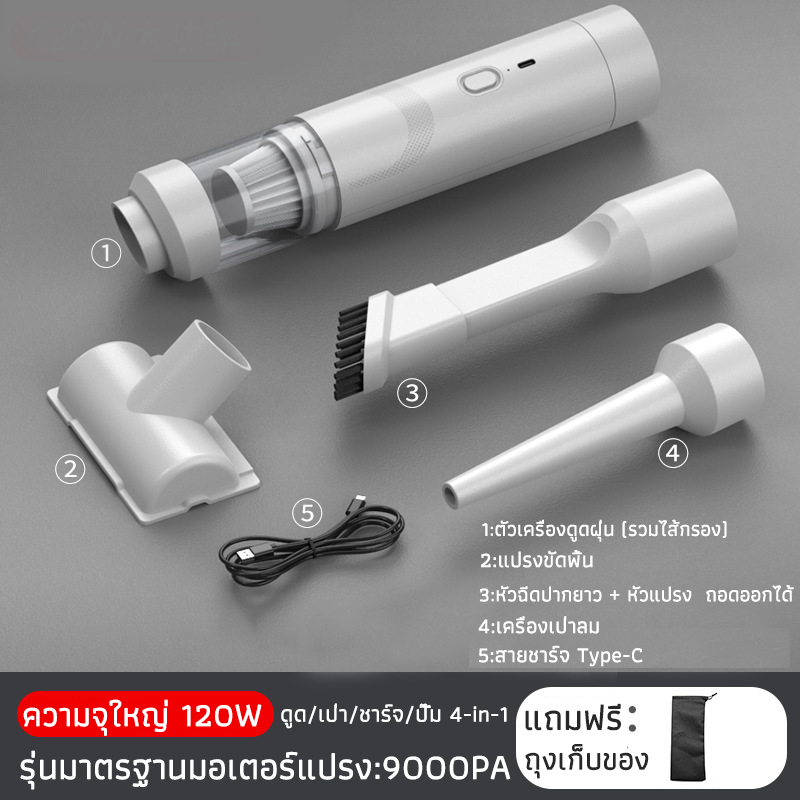 ที่ดูดฝุ่นไร้สาย ไร้แปรงไฟฟ้า 19000pa ดูด เป่า ชาร์จ ปั๊ม 4 In 1