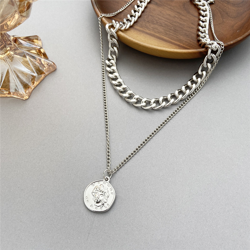 Multilayer Avatar Coin Pendant Necklace Fashion Gold Silver Chain Punk ...
