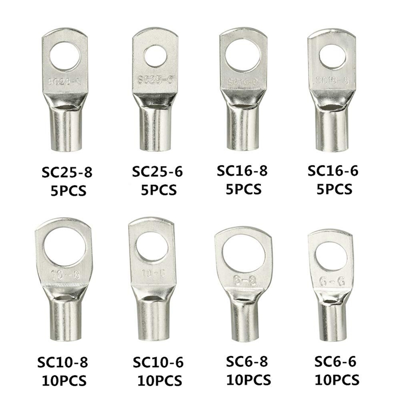 60PCS SC Series Heavy Duty Wire Lugs, Bare Tinned Copper Ring Terminals ...