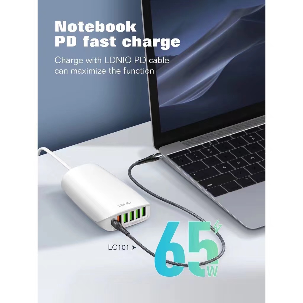 Super fast Charger หัวชาร์จเร็วกำลังไฟ 65W หน้าจอแสดงผล QC5+ PD QC3.0 ตัวเดียวจบ 1USB-C+5USB-A ...