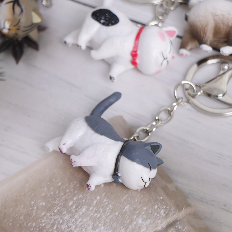 [Up Top] Cute Cartoon Cat Pendant Key Rings Kitten Cat Key Chain Shake ...