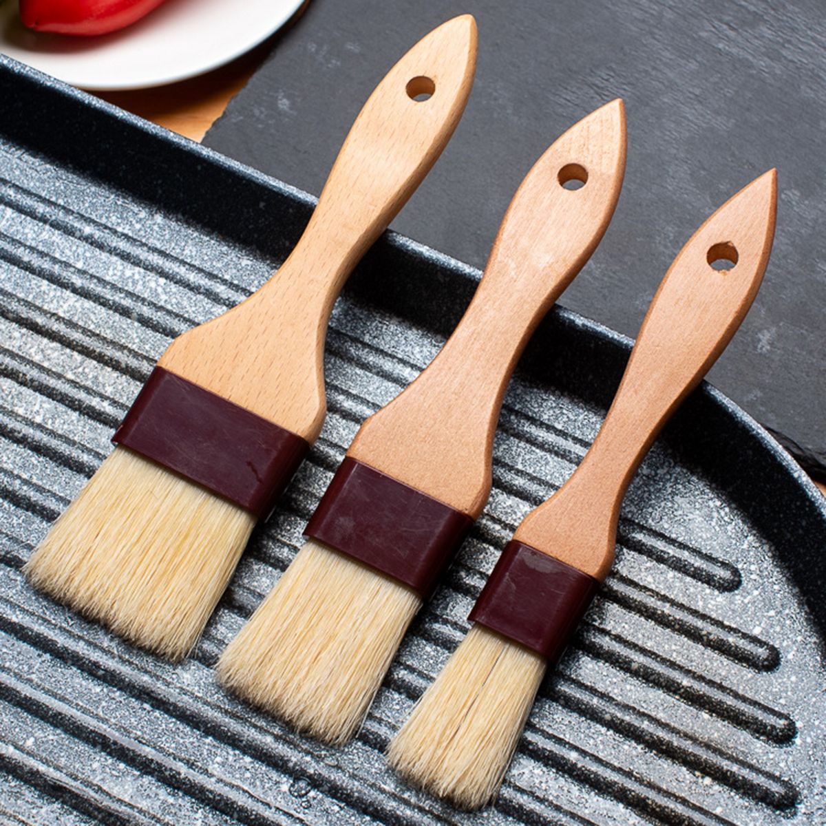 M2UR0PW Cooking Kitchen Wooden Handle Grill Boar Bristles Pastry Brush ...