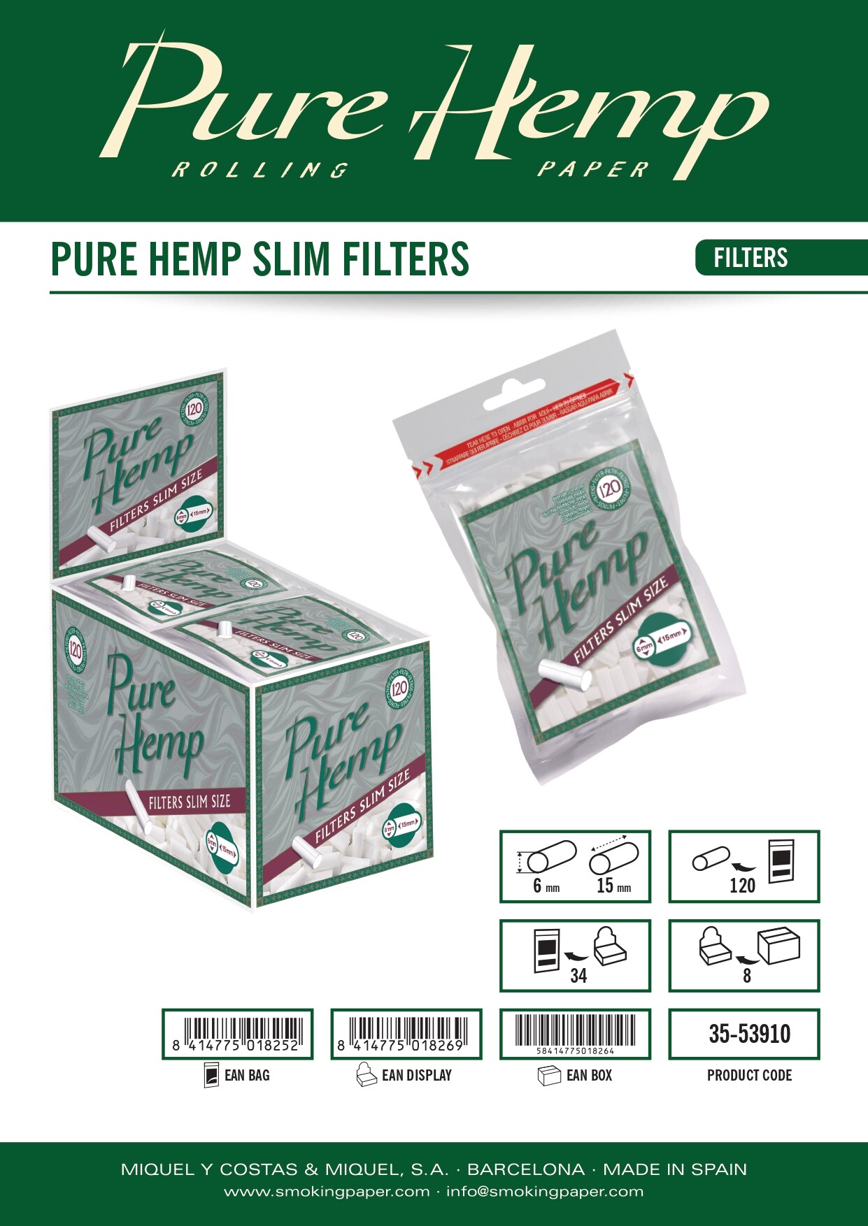 กระดาษมวน ขนาดผอม ผิวเรียบ Pure Hemp filter Classic Slim - FIN MADAME ...