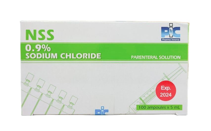 (ยกกล่อง) น้ำเกลือ NSS 0.9 Sodium Chloride 5 ml. (100หลอด) ใช้สำหรับ ...