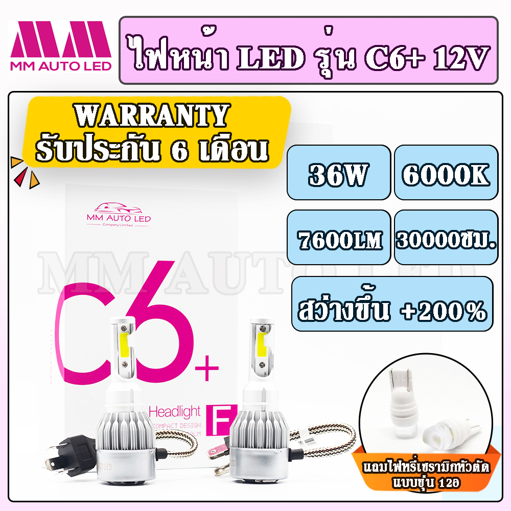 ไฟหน้าLED C6+ชมพู (รับประกัน 6 เดือน 36W 6000K 7600LM) - MMAUTOLED ...