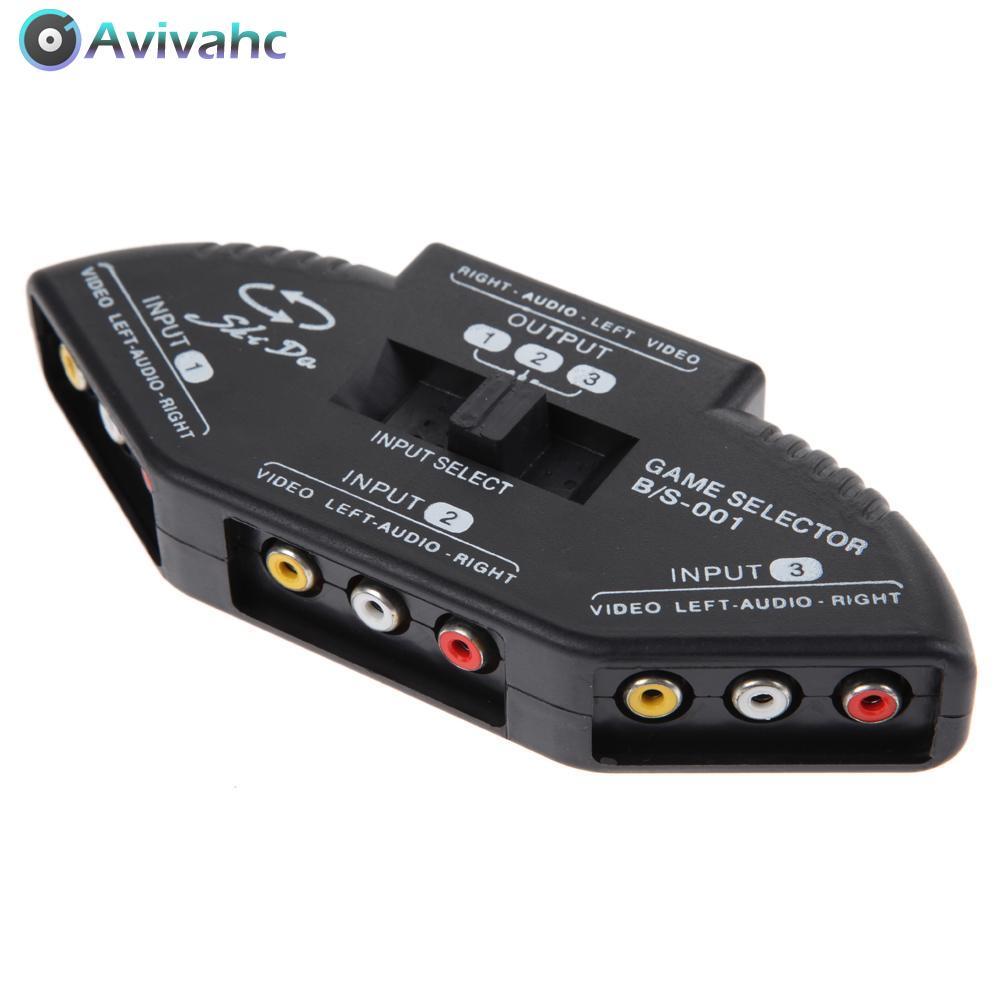 3-Way Audio Video AV RCA Black SWITCH SELECTOR BOX Splitter พร้อมสาย ...