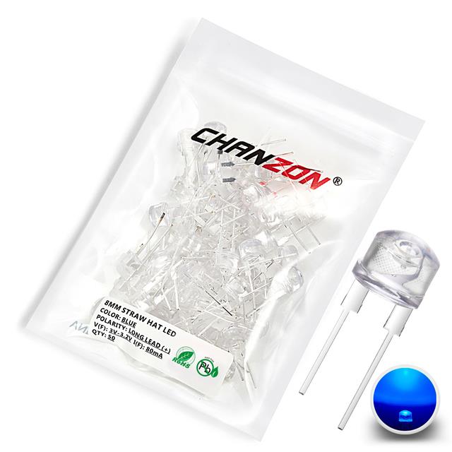 50pcs 8mm LED Emitting Diode Straw Hat Micro Indicator White Red Green ...