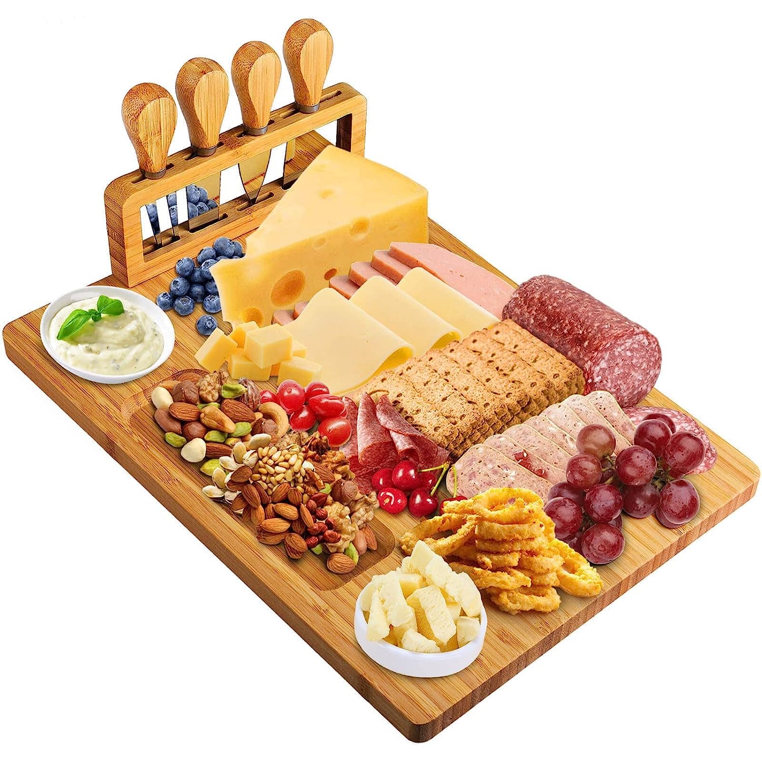 Bamboo Cheese Board Set - Charcuterie Boards and Serving Meat Platter ...