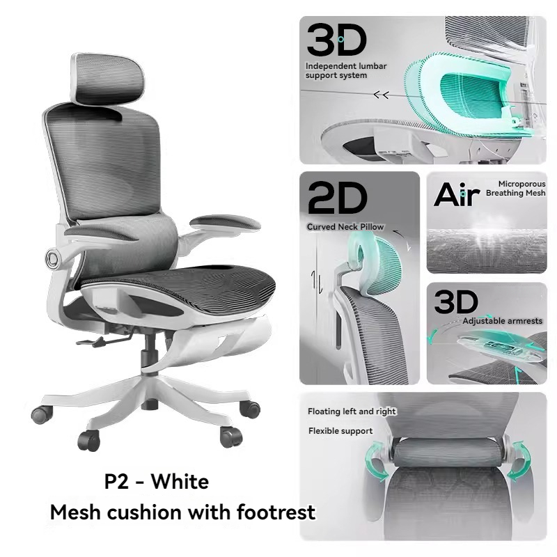 ErgoMax P2 เก้าอี้สำนักงานตามหลักสรีระศาสตร์พร้อมที่วางแขนปรับได้ 3 มิติ, รองรับเอวแบบปรับได้ ...