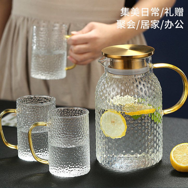 Glass Large-capacity Water Jug with Rice Grain Pattern Heating Glass ...