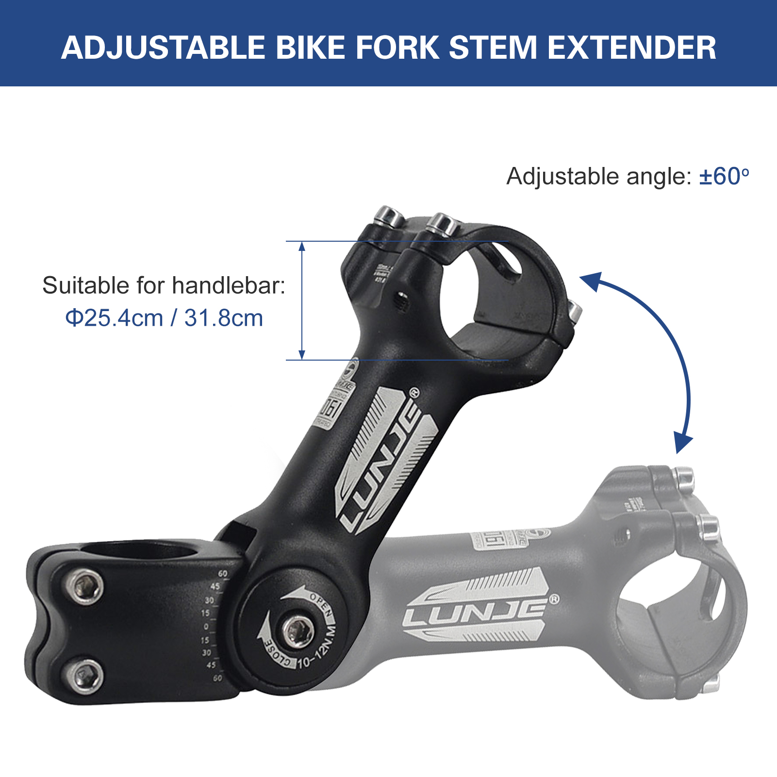 Aluminum Alloy Bike Stem 31.8 x 130mm 0-60 Degree Adjustable MTB Fork ...