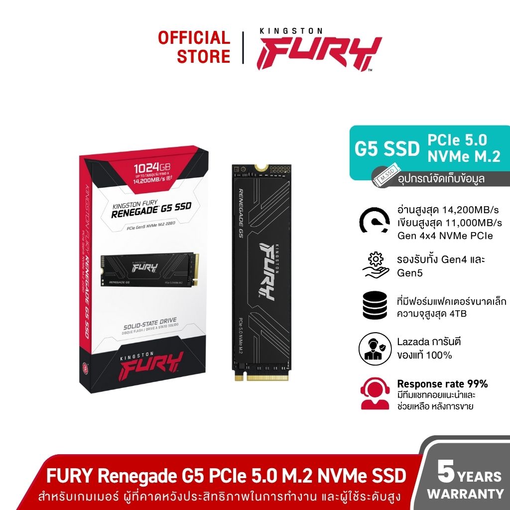 Kingston FURY Renegade G5 PCIe 5.0 M.2 NVMe SSD 1024GB ( SFYR2S1T0 ...