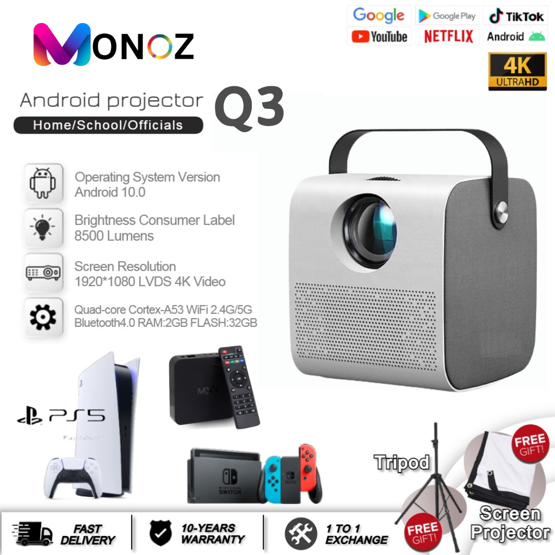 Q3 Pro Projector 4K UHD Resolution Built-in Android IOS Portable Mini Quality | Lazada.co.th
