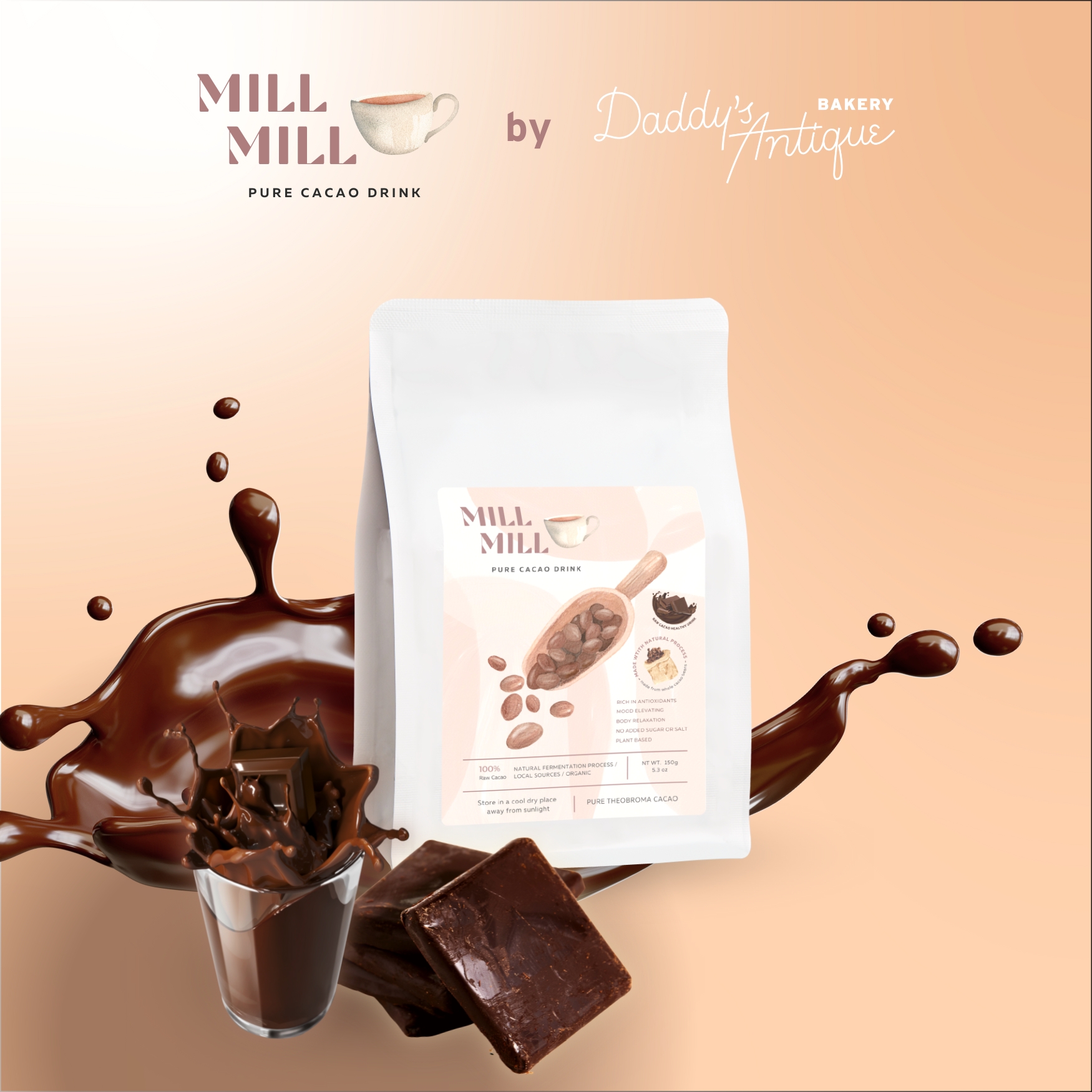 Mill Mill Pure Cacao โกโก้ บาร์ ชงดื่ม โกโก้บริสุทธิ์ เพื่อสุขภาพ Mill Mill Pure Cacao drink ...