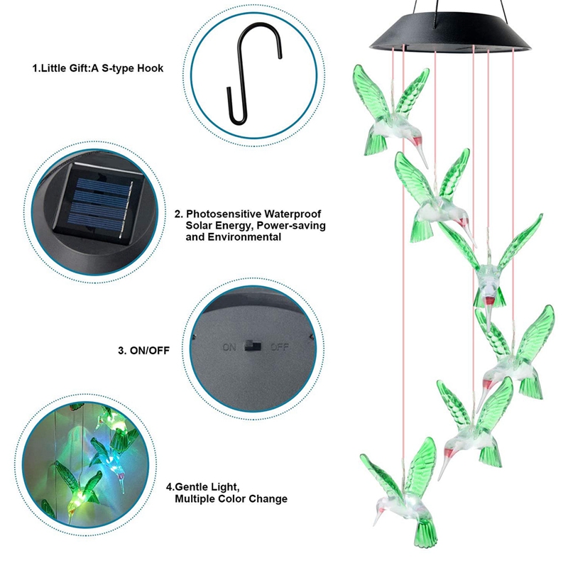 LED Solar Wind Chime Lamp Bird Wind Chime Lamp Pendant Wind Chime ...
