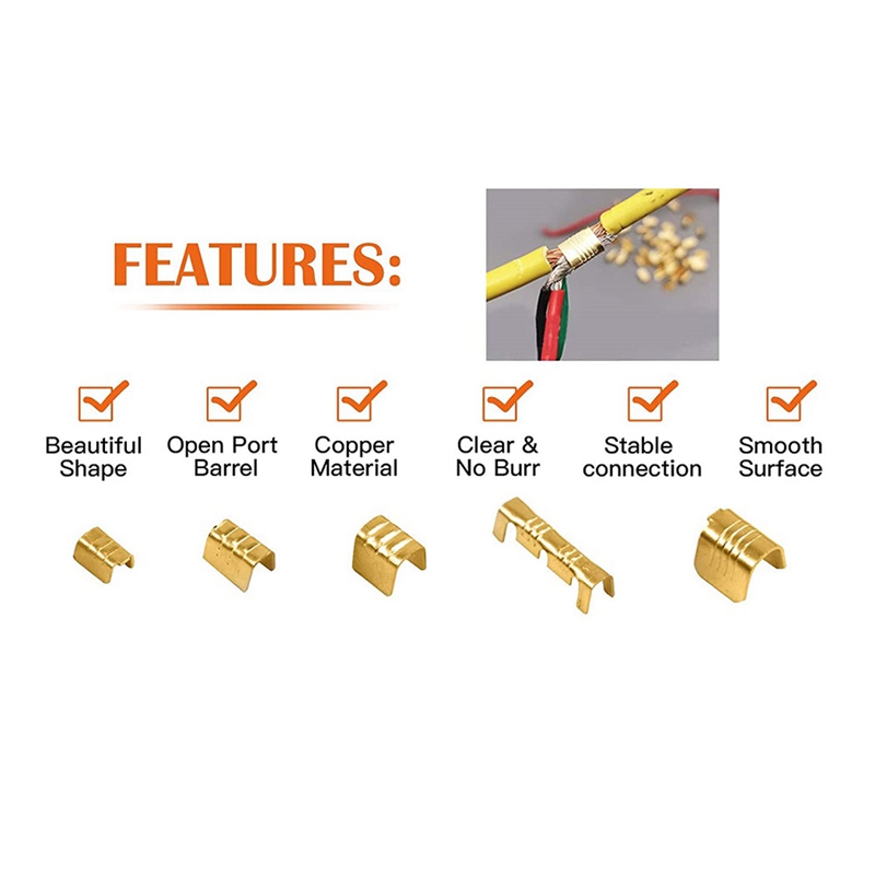 500Pcs U Shape Copper Ring Terminals Crimp Kit Non-Insulated Assortment ...