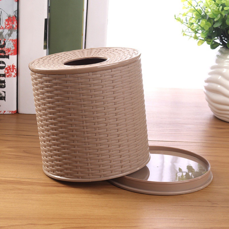 Round Tissue Boxes Roll Paper Holder Creative Simulation Rattan Weave ...