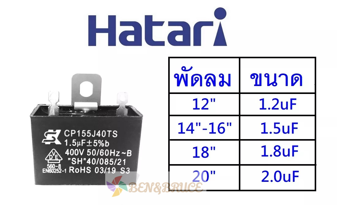 คาปา คาปาซิเตอร์ พัดลม HATARI ยี่ห้อ SKHGทั่วไป1.2uF1.5uF1.8uF2.0uF ...