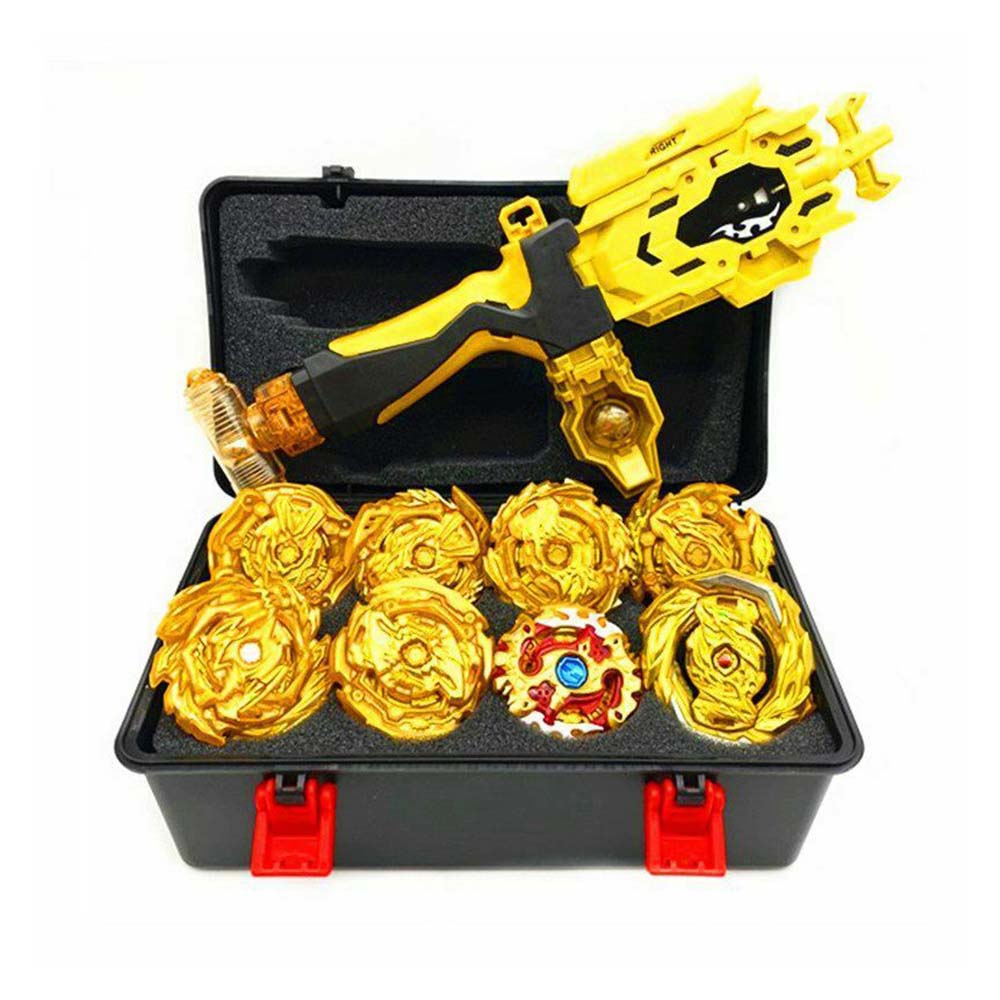 8 pcs Golden Beyblade Gyro Burst พร้อม Launcher กล่องเก็บแบบพกพาเด็กชุด ...