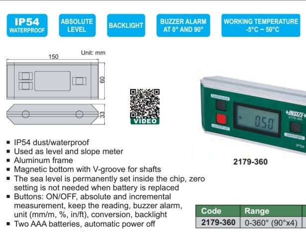 ระดับน้ำดิจิตอล Digital Level And Slope Meter INSIZE 2179-360 โปรแทรคเต ...
