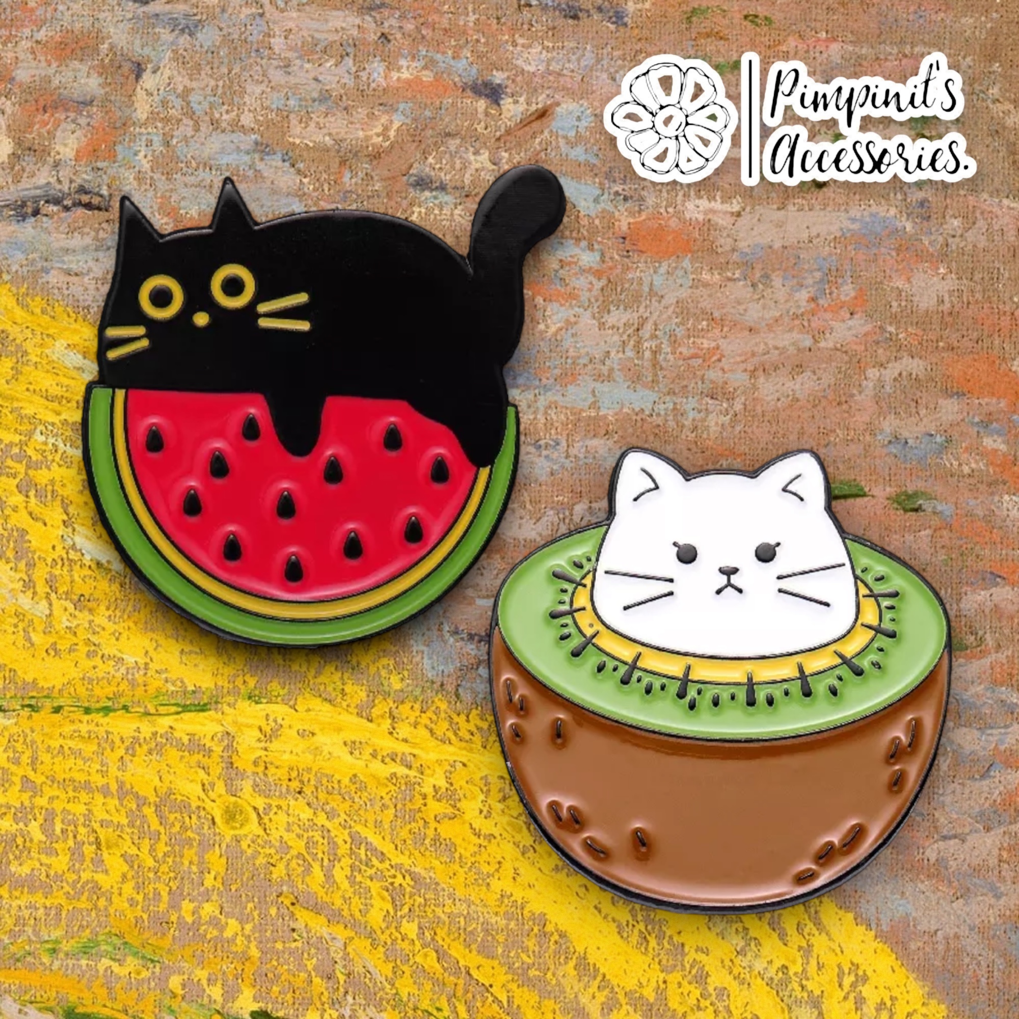ʕ ᴥʔ พร้อมส่ง เข็มกลัดเซ็ทแมว x ผลไม้ต่างๆ Cat x Fruit Enamel Brooch Pin Set - Pimpinit's ...