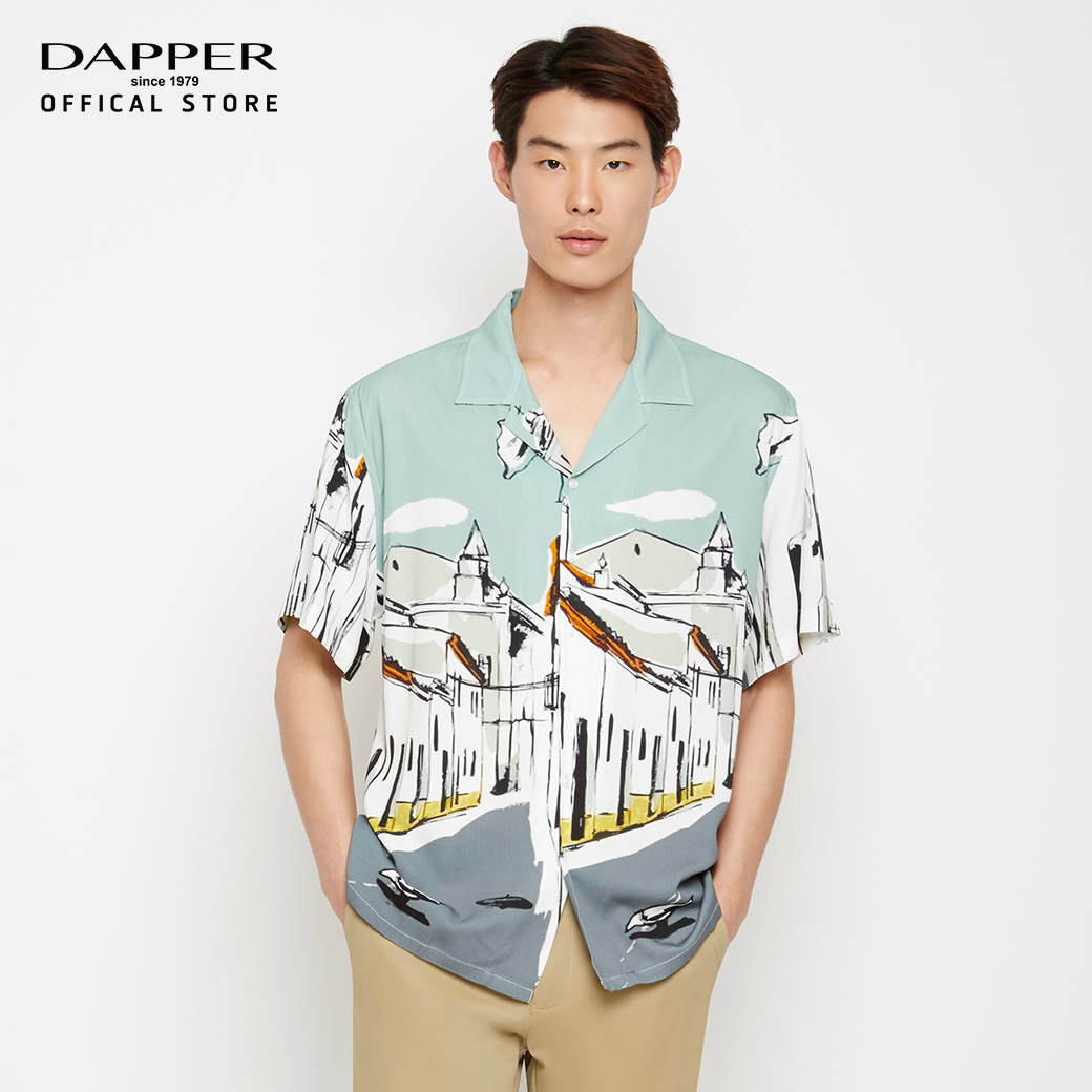 DAPPER เสื้อฮาวาย Coastal Town Print สีเขียว - DAPPER - ThaiPick