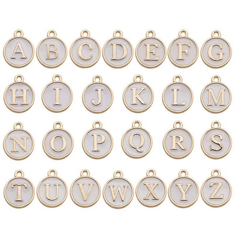 12mm 1pcs White Alphabet Letter Charm Round Shape Dripping Oil Alloy ...