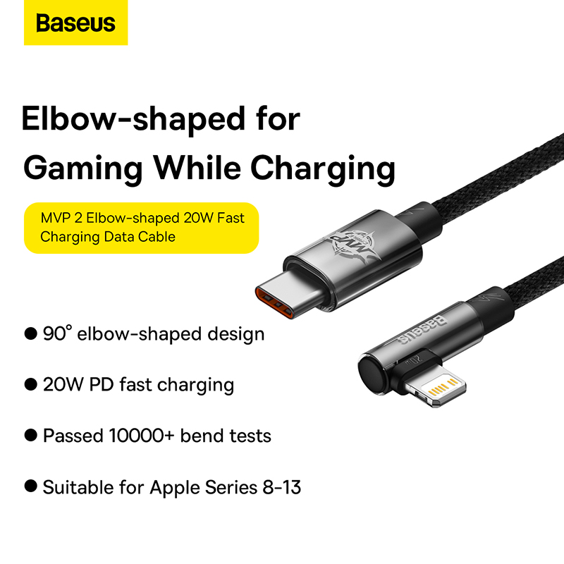 Baseus PD20W Fast Charging Cable for iPhone 13 12 11 Pro Max 90 degree ...