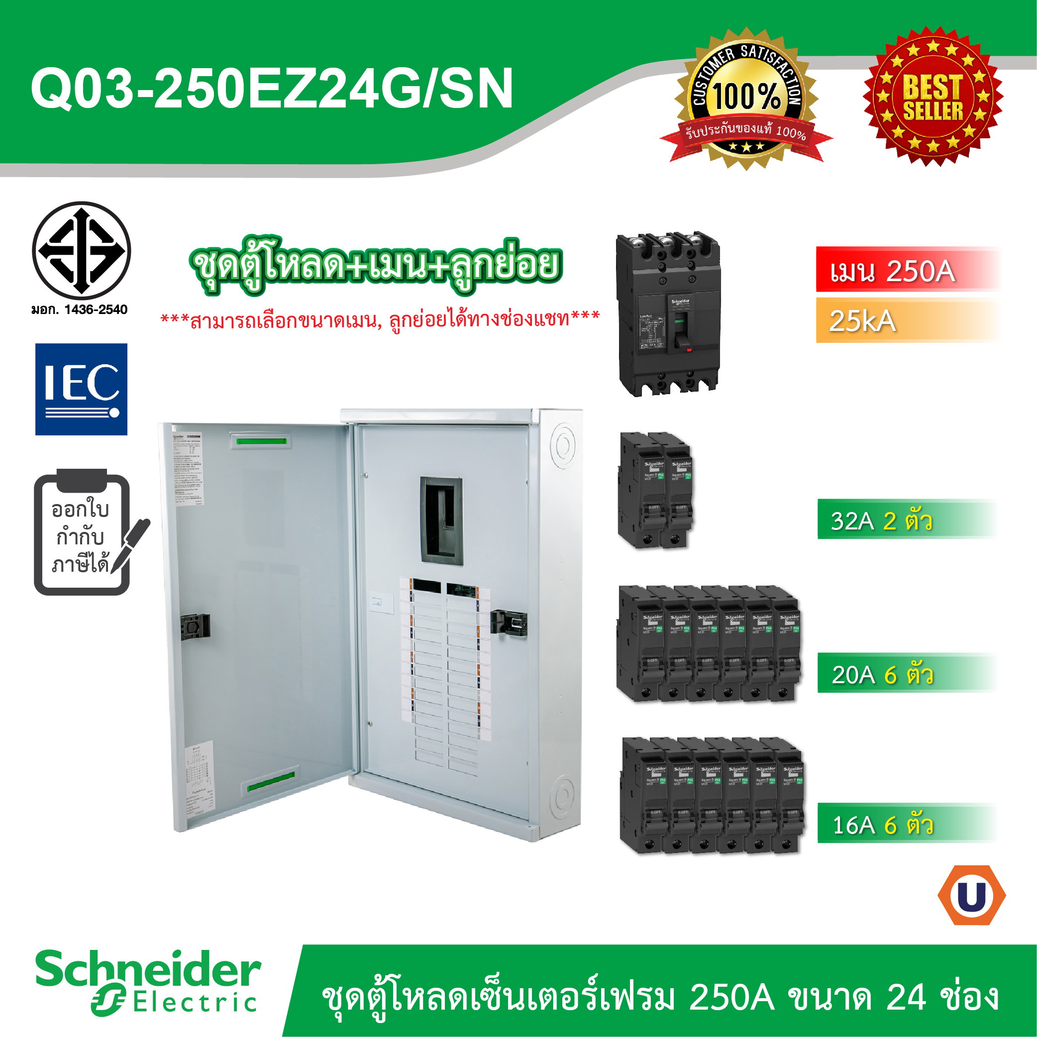 Schneider Electric ชุดตู้โหลดเซ็นเตอร์สแควร์ดีเฟรม(SET) 250A ขนาด 24 ...