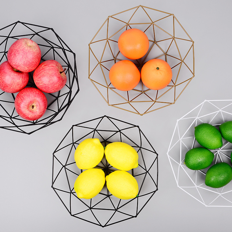 Metal fruit basket, iron fruit tray Storage Basket Polygon Iron Hollow ...