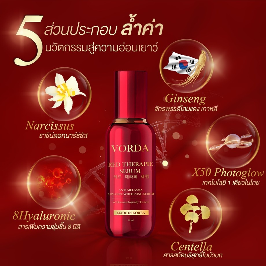 Vorda Red Therapie Serum วอด้า เซรั่ม 30 ml.ขวด 1 ขวด Vorda Serum เซรั่มดิว อริสรา เซรั่ม Vorda ...