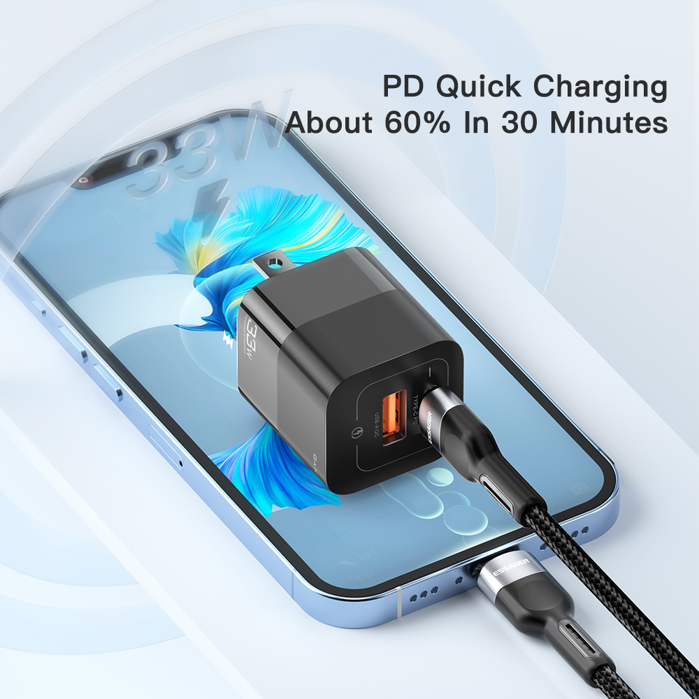 Essager Quick Charge 33W Gan quick charge 3.0 PD charger portable USB ...