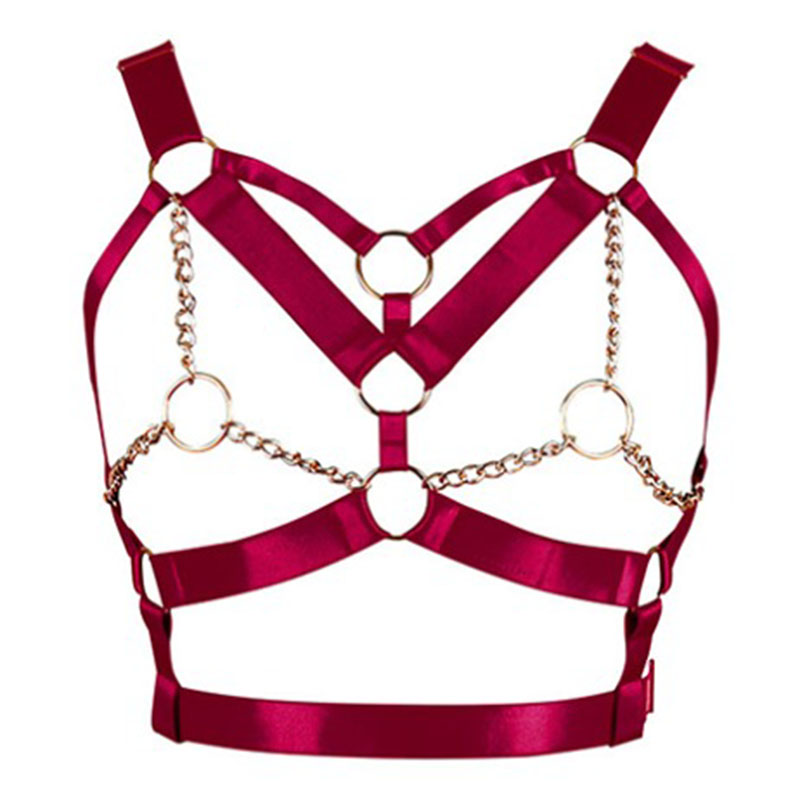 Wine Red Harness Bra Top Punk Gothic Chain Gold y Lingerie Belts ...