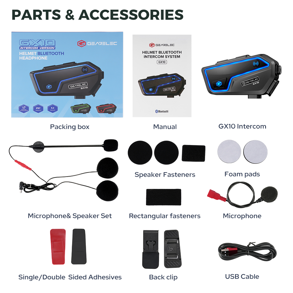 GEARELEC GX10 Bluetooth 5.2 ระบบอินเตอร์คอมสำหรับหมวกกันน็อคสำหรับผู้ ...