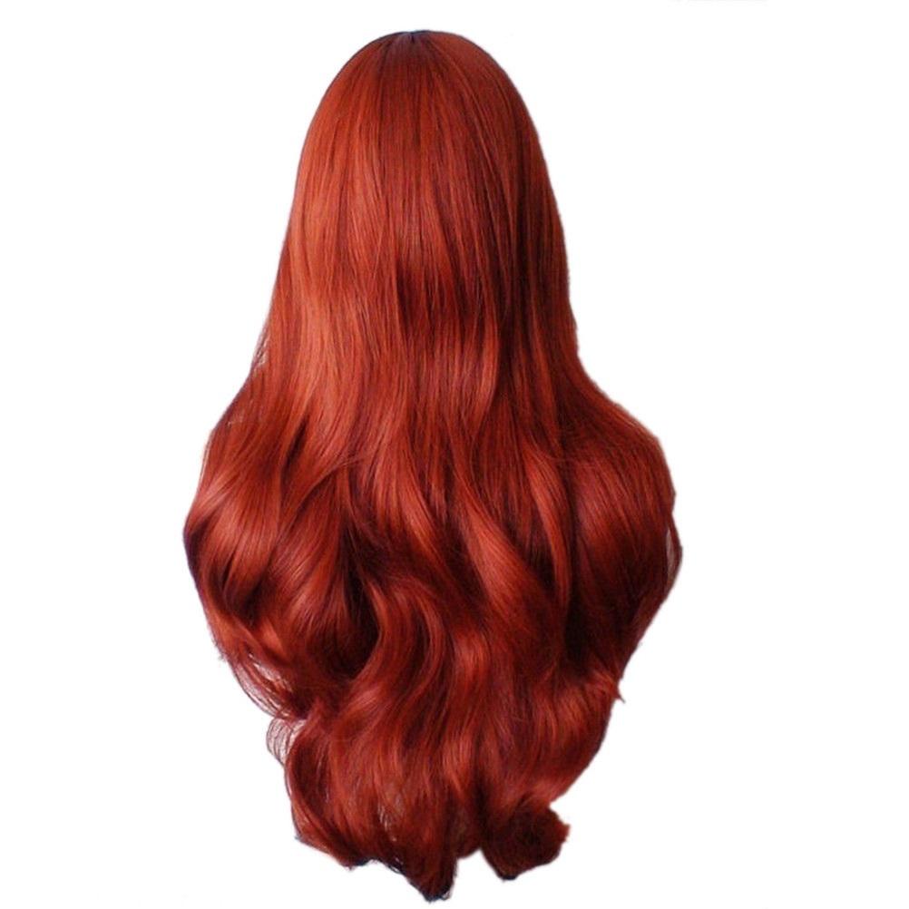 ⊕ Lomg 55 เซนติเมตรทองแดงสีแดงหยิกยาวสังเคราะห์วิกผมคอสเพลย์อุปกรณ์ ...