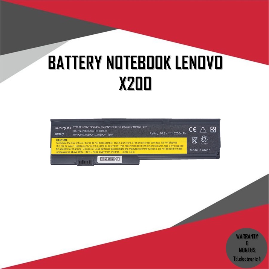 BATTERY NOTEBOOK LENOVO X200 / แบตเตอรี่โน๊ตบุ๊ค LENOVO X200 - Td ...