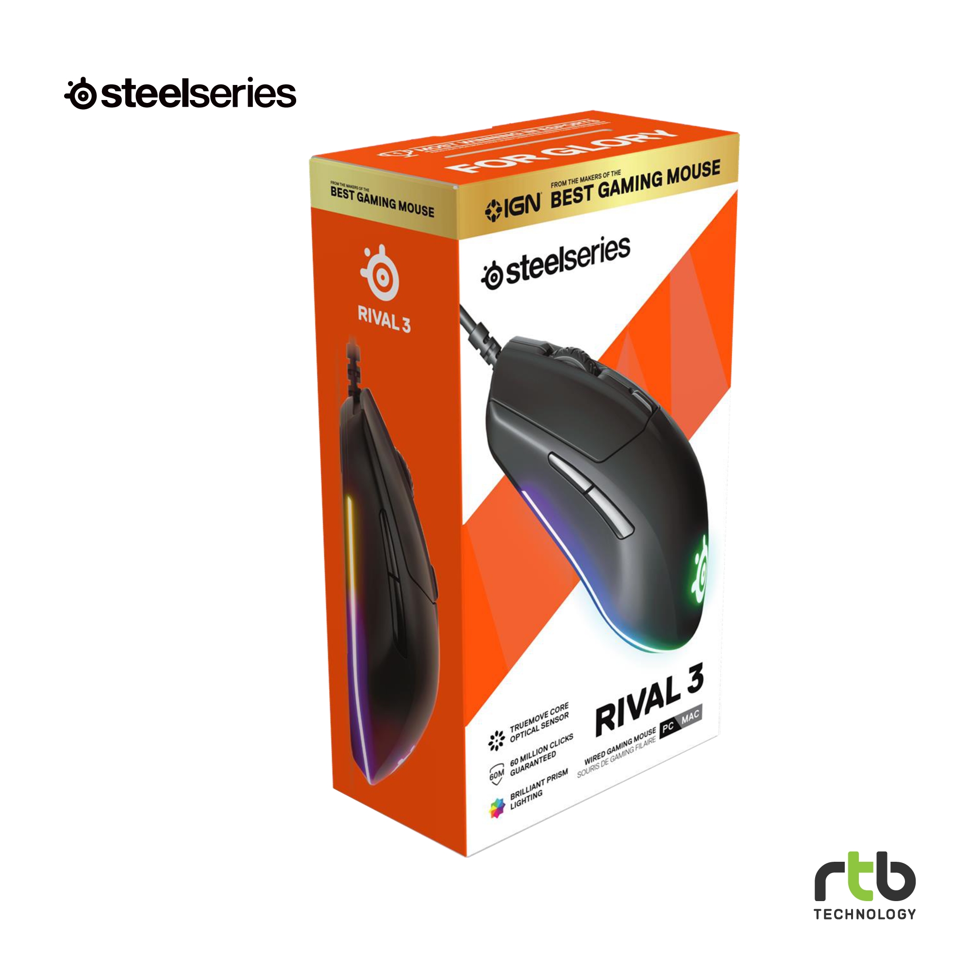 SteelSeries เมาส์เกมมิ่ง RGB รุ่น Rival 3 - Black - RTB - ThaiPick