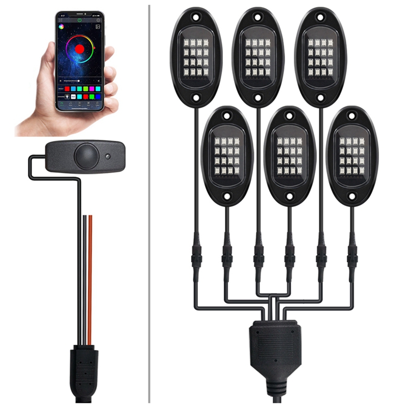 RGB LED Rock Lights, 16 LEDs Neon Underglow Lighting Pods Waterproof ...