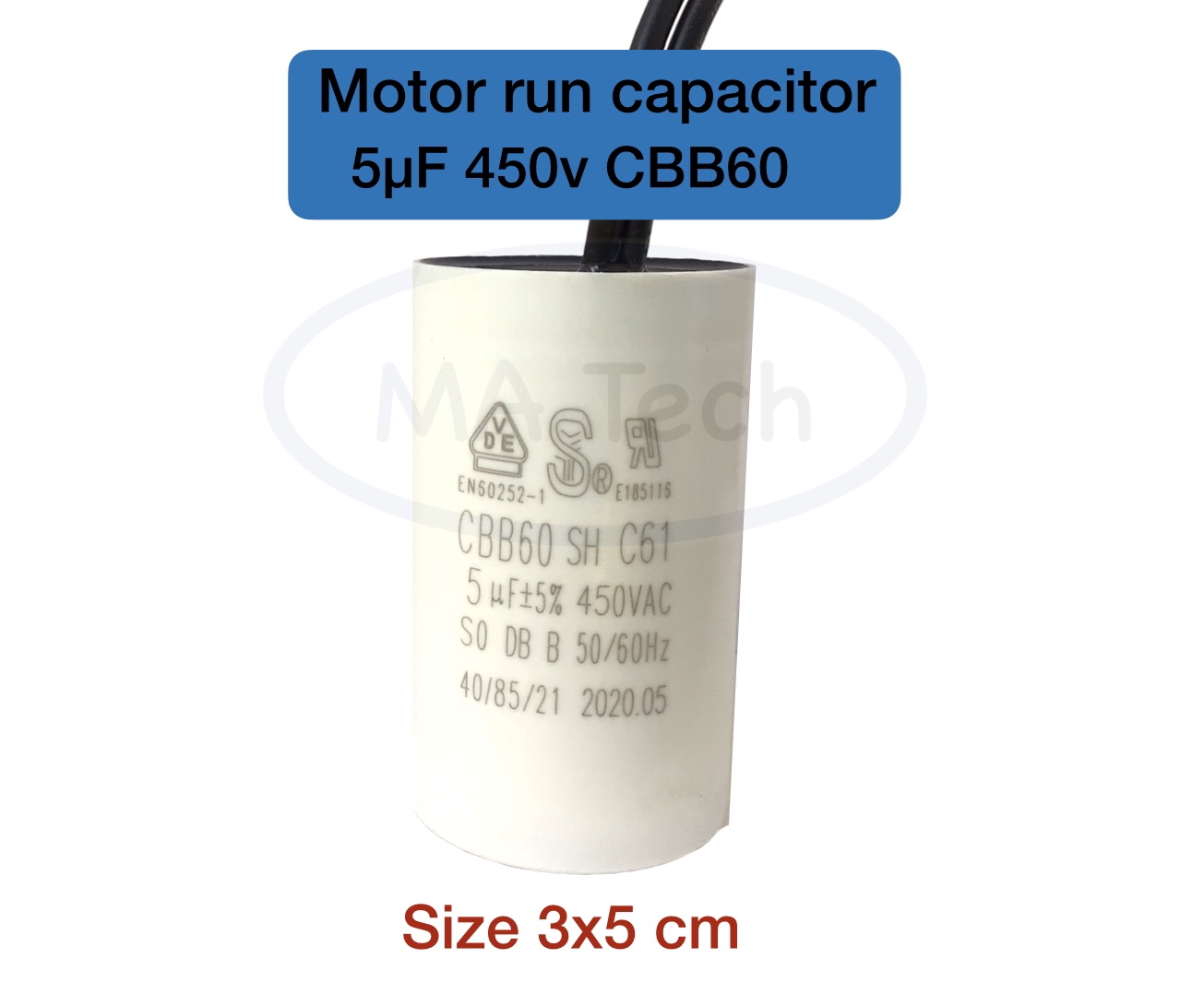 Capacitor 5uF 450V แคปรัน 5uf 450v คาปาซิเตอร์ 5uF 450Vac Motor Run ...