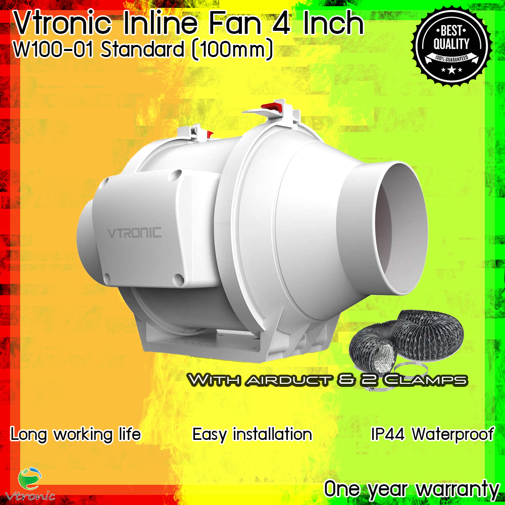 Vtronic W100-01 Exhaust/Inline Duct Fan 4" with 100mm diameter Air Duct ...